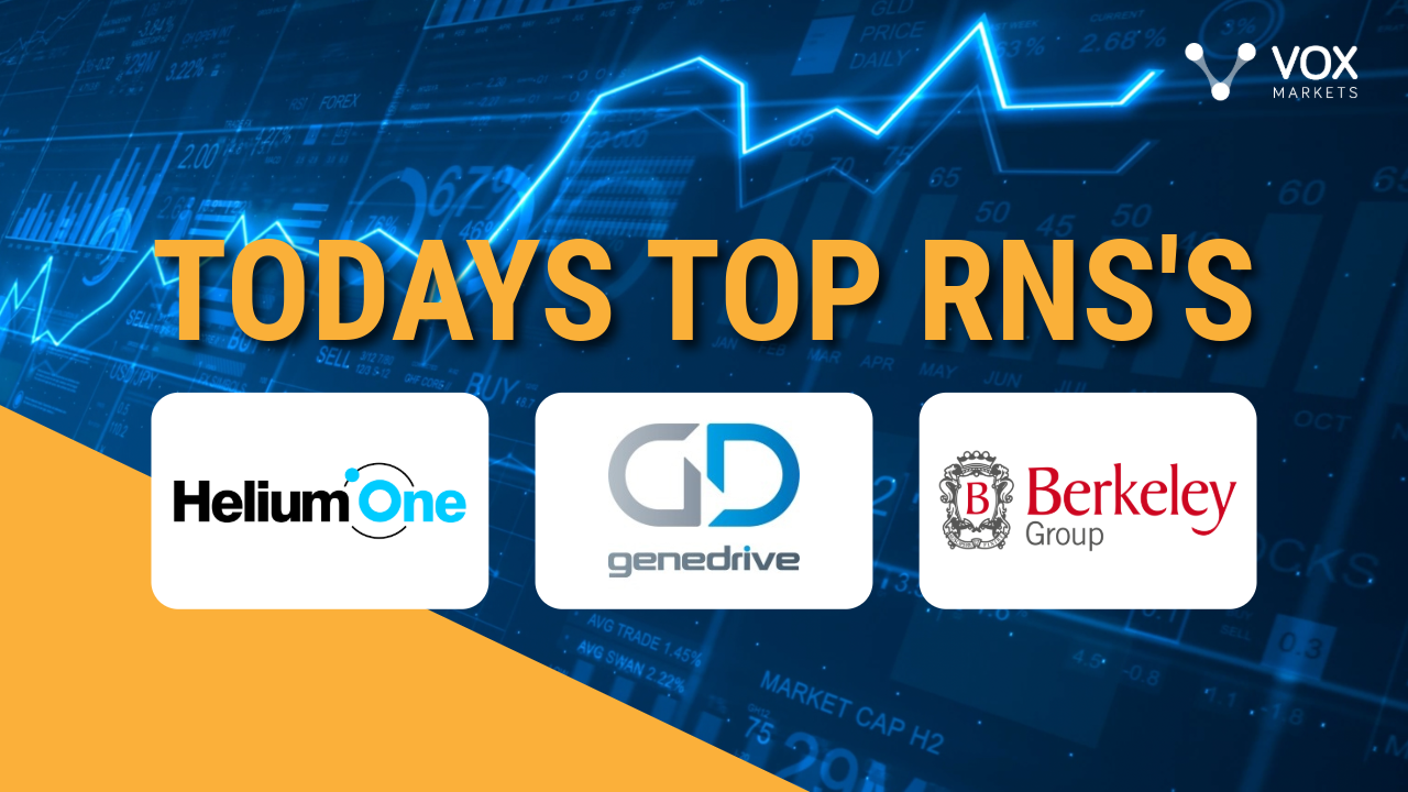 Todays Top RNS's from Vox Markets: Helium One, Genedrive, Berkeley ...